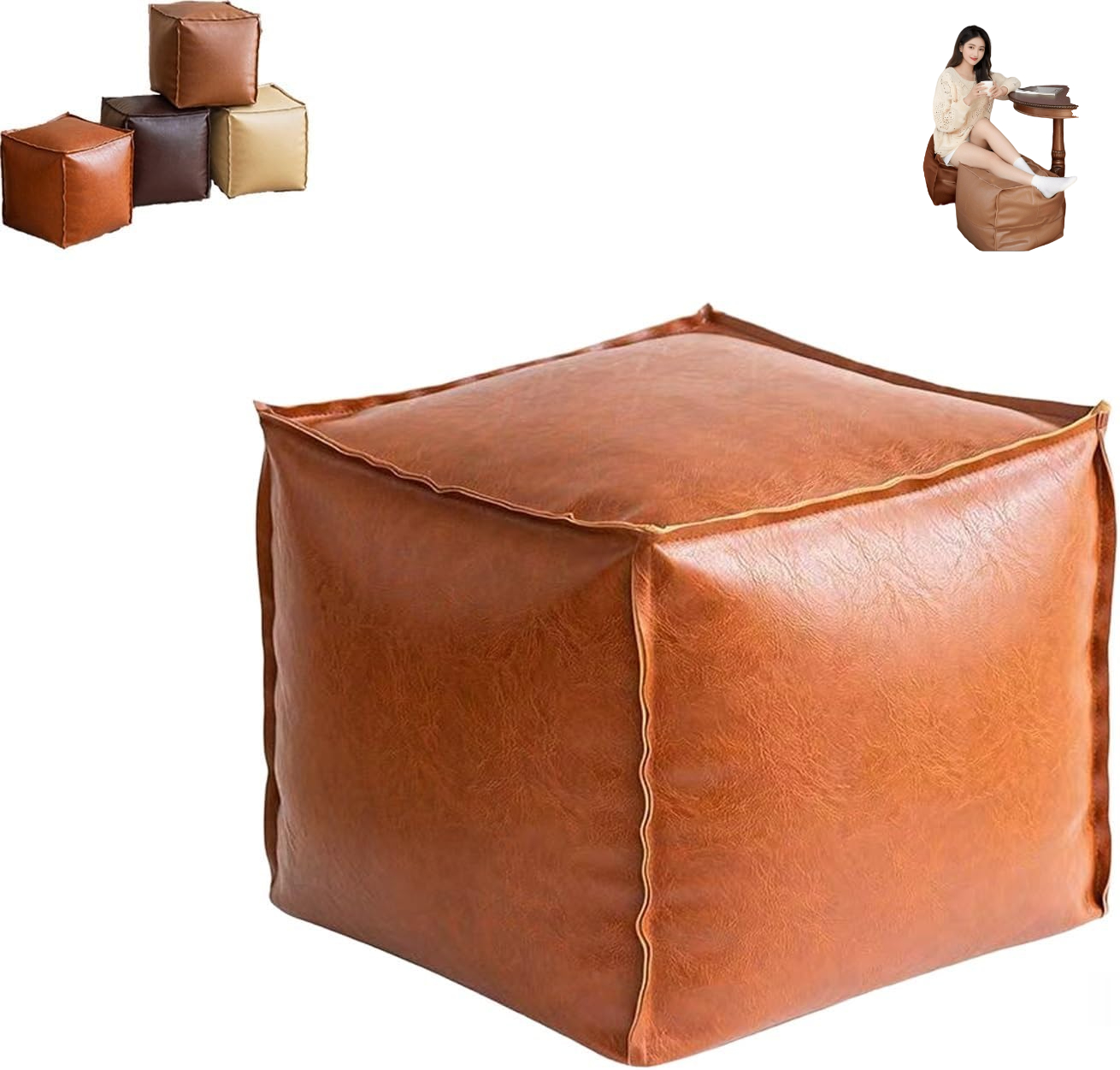 Stuffable Cushion Bag, 2025 New Unstuffed Pouf Ottomans, 16 inch Floor ...