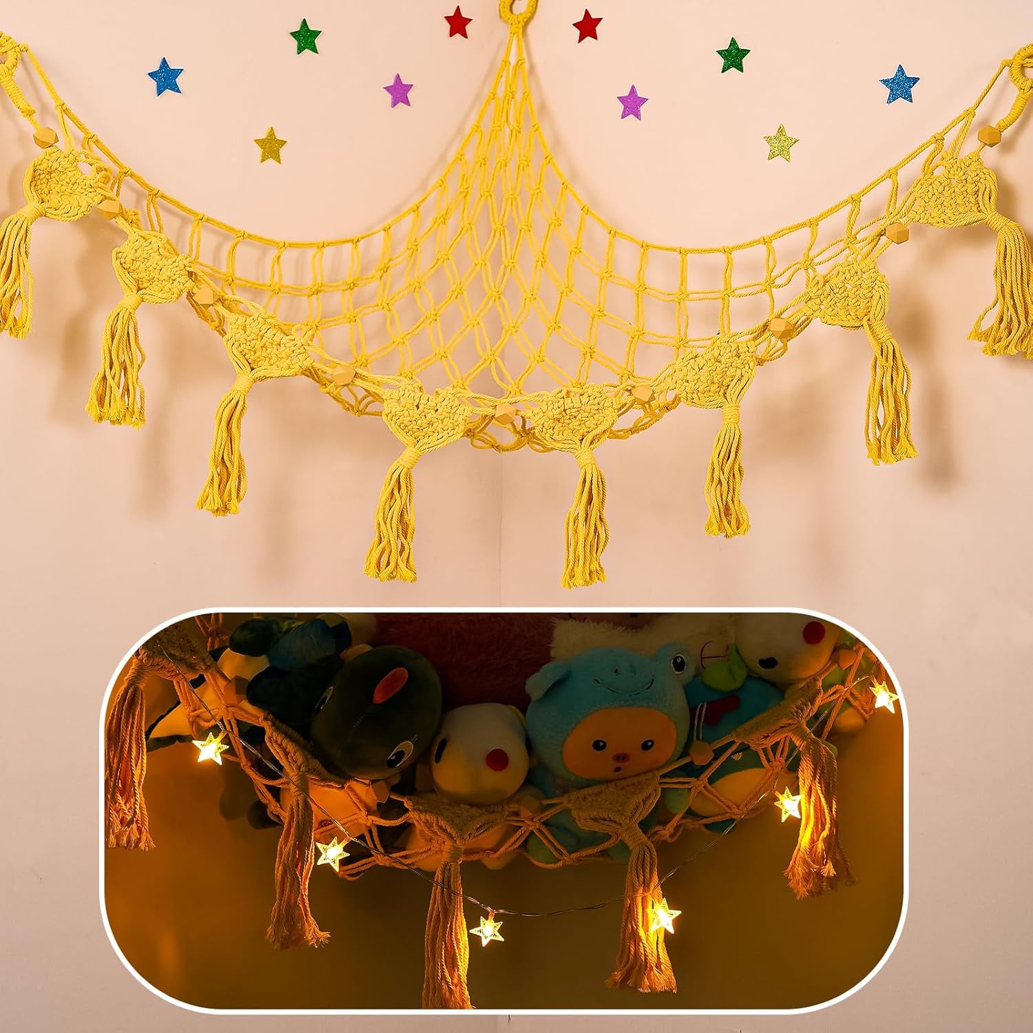 Stuffed Animal Hammock Corner, 56 Inch Jumbo Macrame Ceiling Toys Net ...