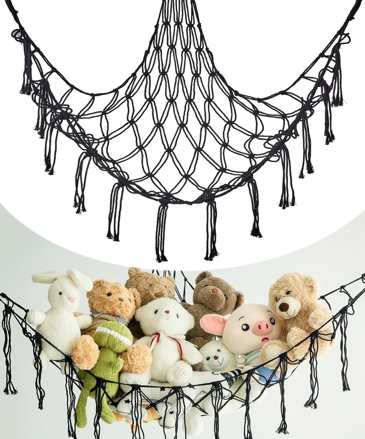 Stuffed Animal Hammock Corner, Black Toy Storage Hammock Plushie Net ...