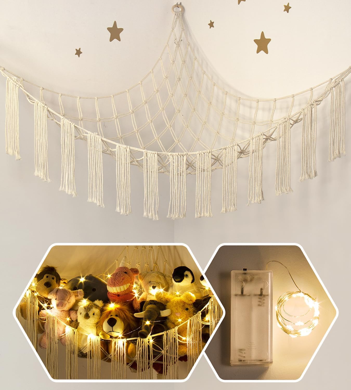 Stuffed Animal Hammock Corner Storage with LED Light - Toy Hammock ...