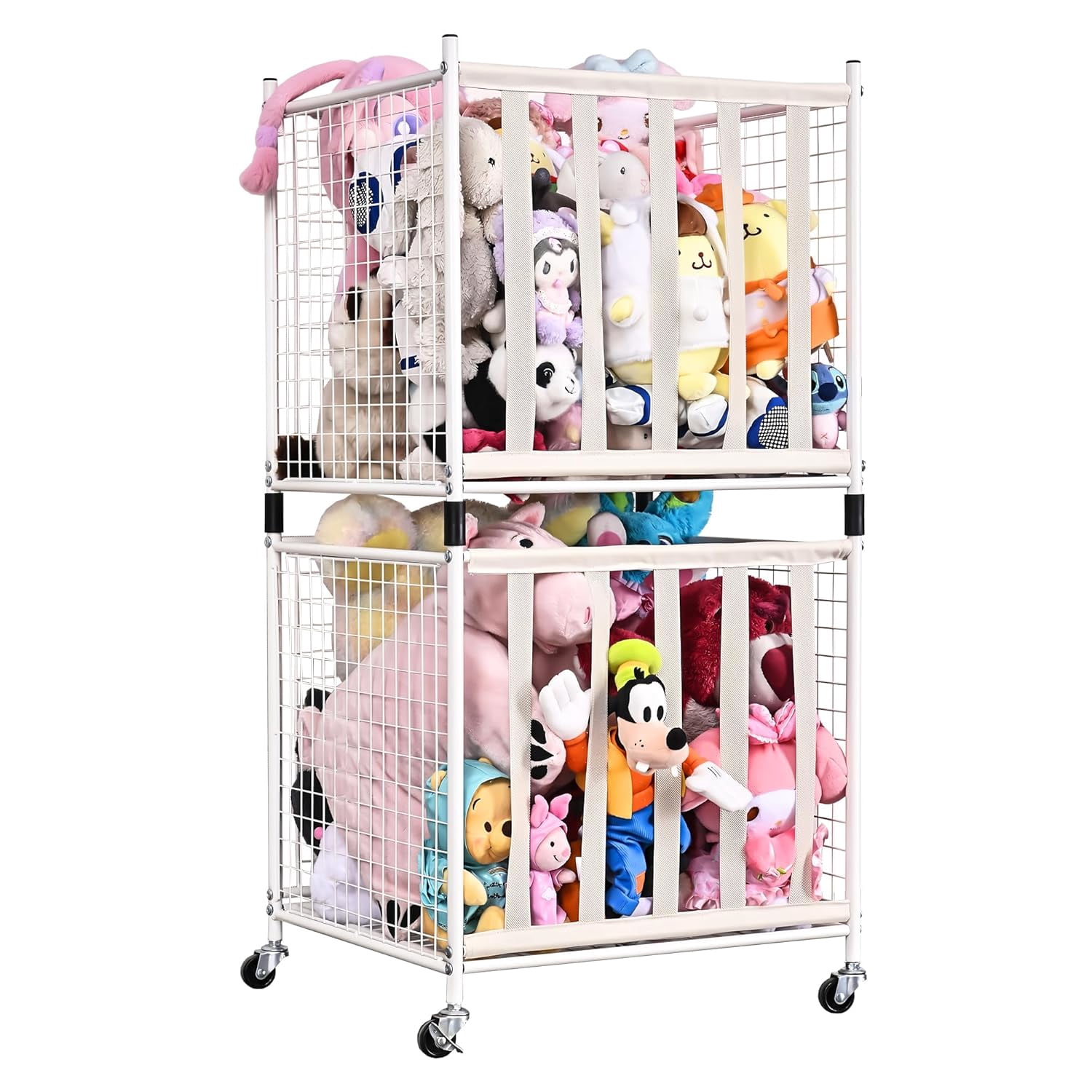 Stuffed Animal Storage Cart, Kids Toy Storage Organizer with Wheels ...