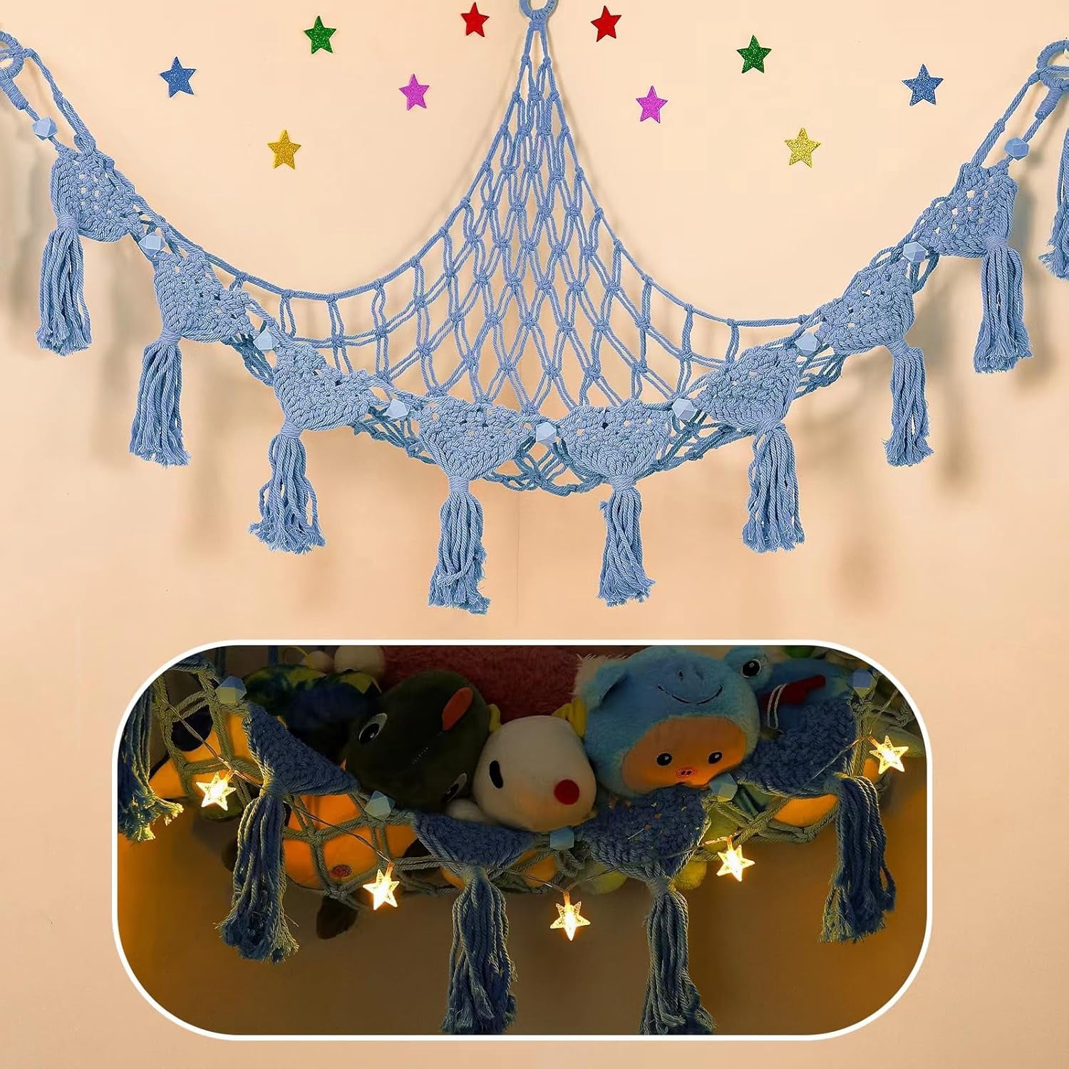 Stuffed Animal Storage Hammock Corner, 56'' Jumbo Boho Macrame Toy ...