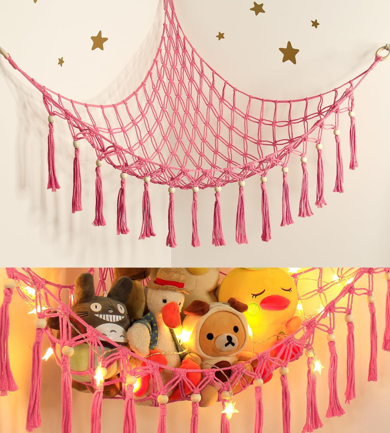 Stuffed Animal Storage Hammock Corner with LED Light - Toy Hanging ...