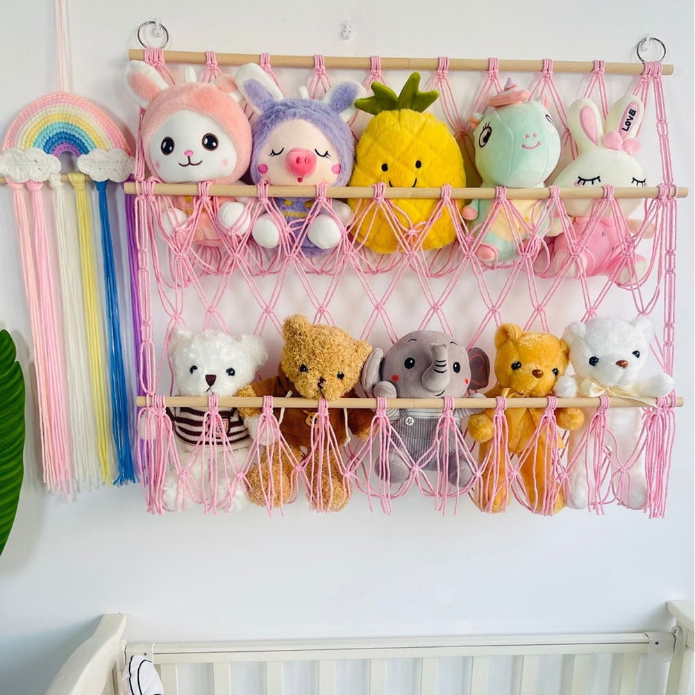 Stuffed Animal Storage Hammock, Wooden Stuffed Toy Net Hammock Hanging ...