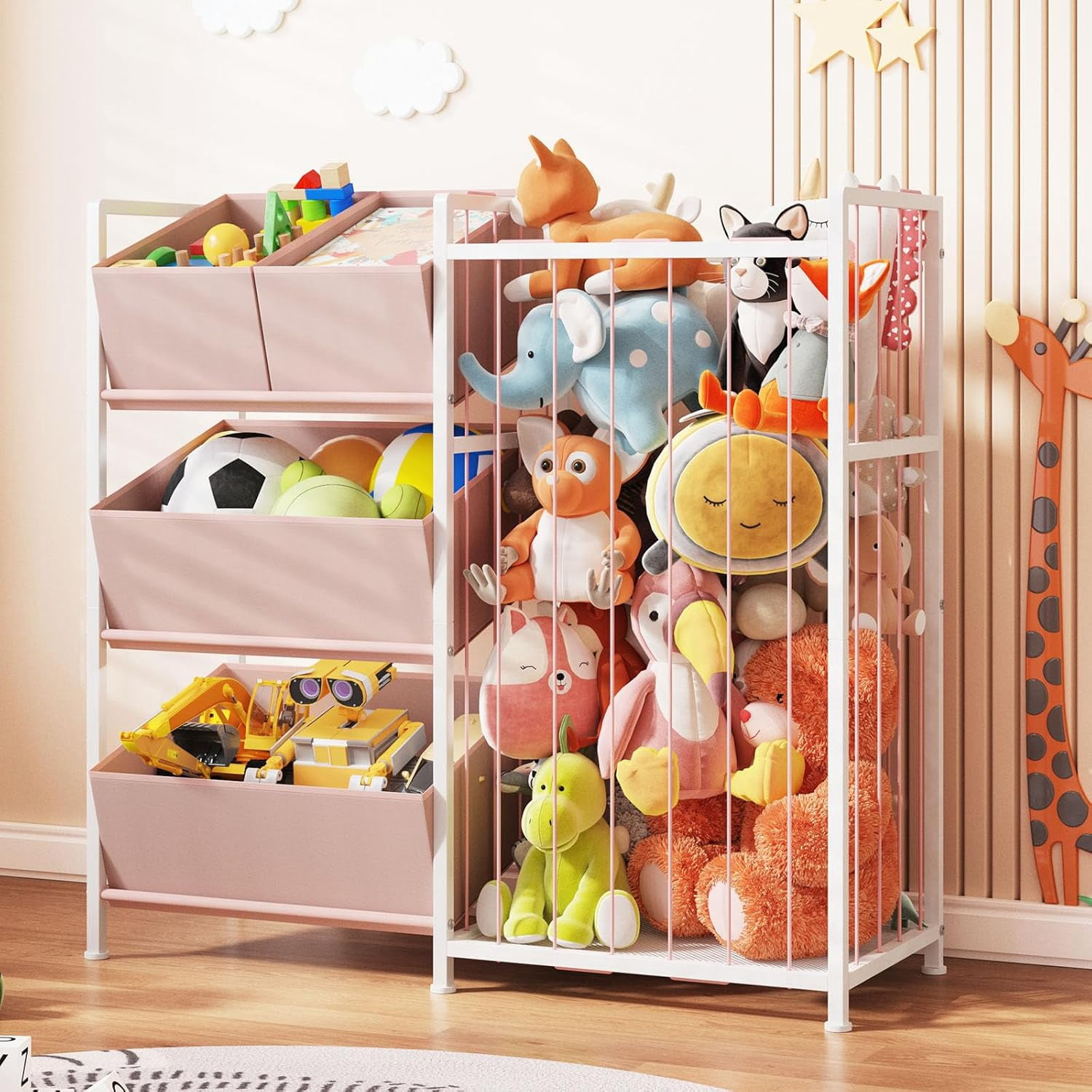 Stuffed Animal Storage - Kids Storage Organizer with 4 Removable Bins ...