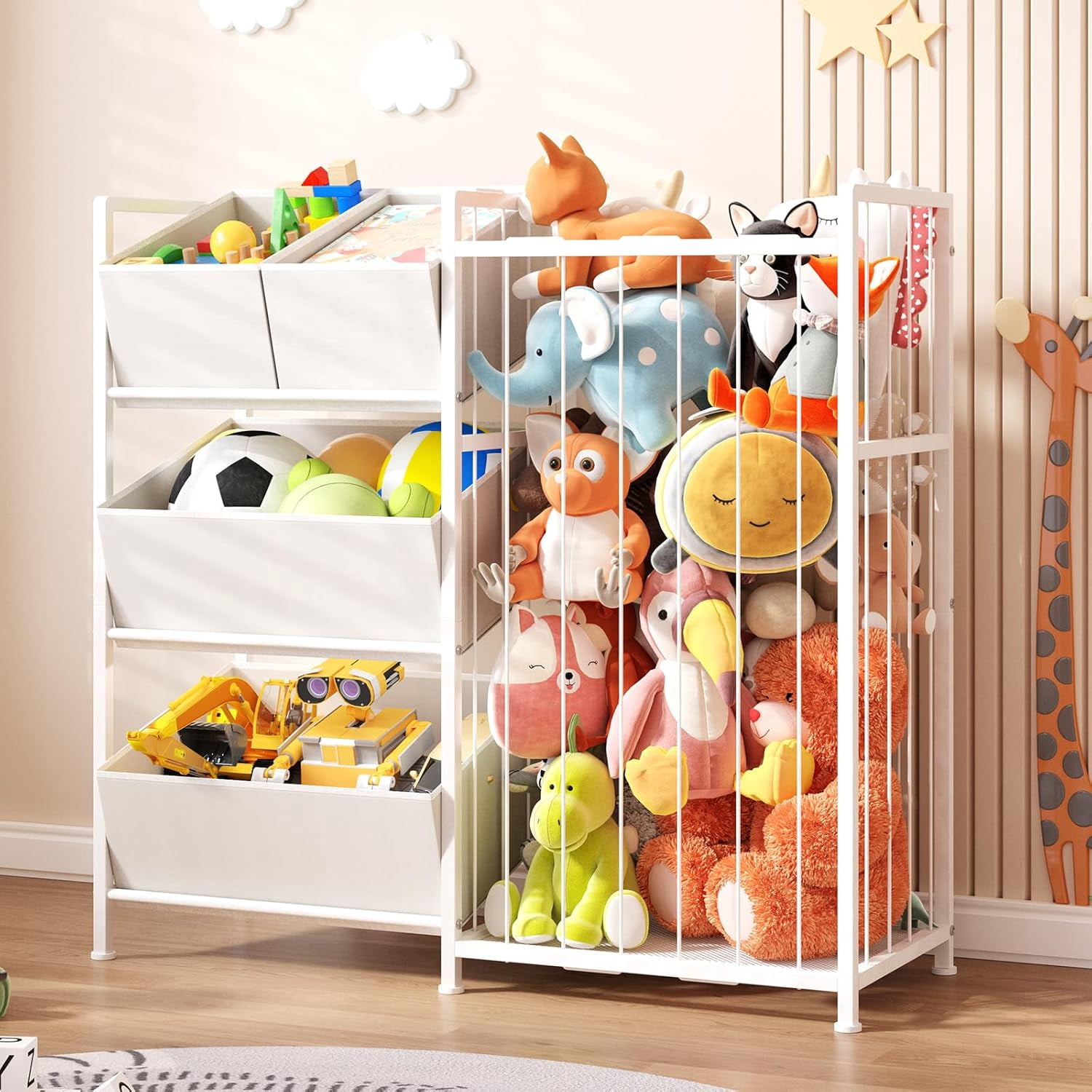 Stuffed Animal Storage - Kids Storage Organizer with 4 Removable Bins ...
