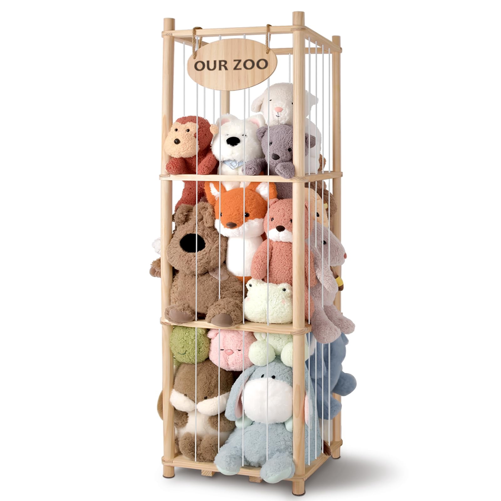 Stuffed Animal Storage Organizer - Thick Wooden Toy Zoo for Playroom ...