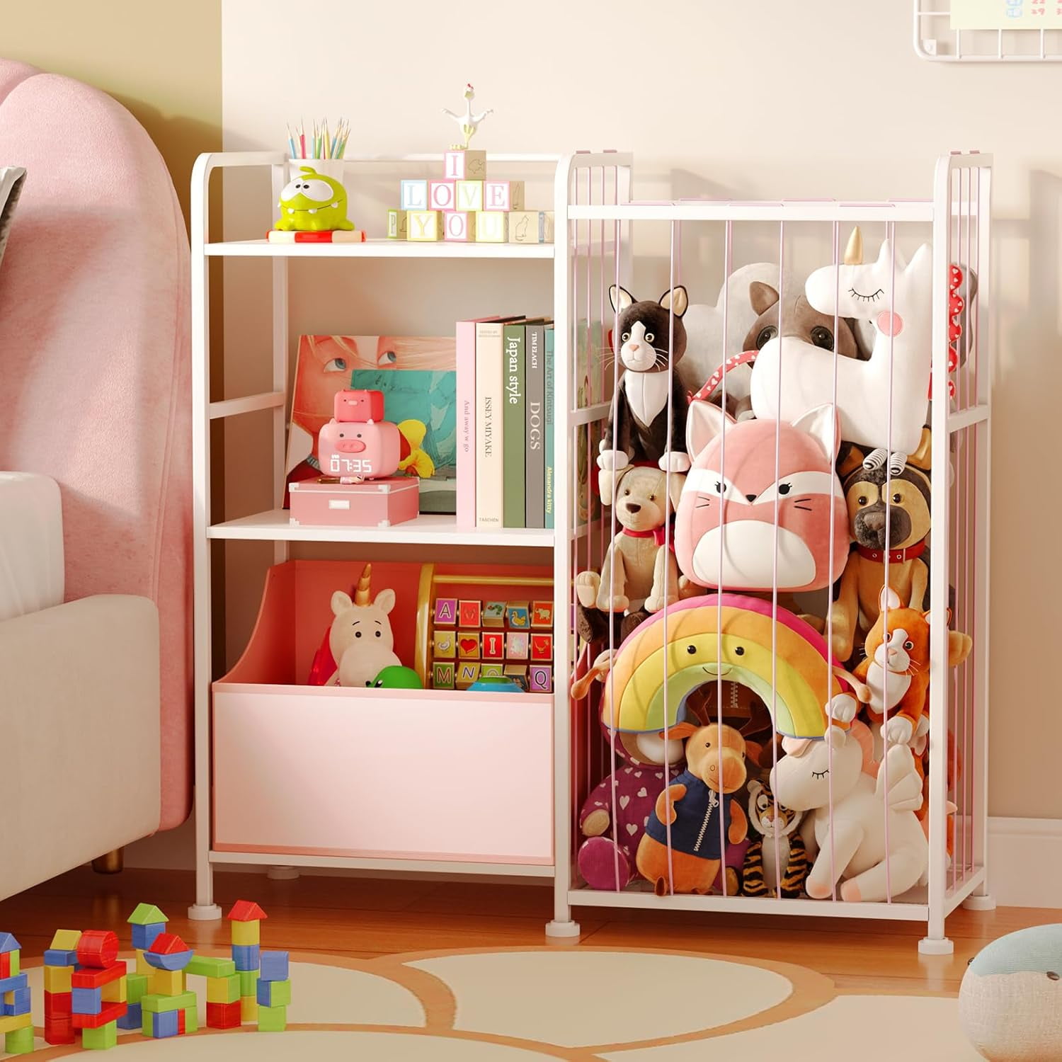 Stuffed Animal Storage - Stuffed Animal Net with Kids Bookshelf and Toy ...