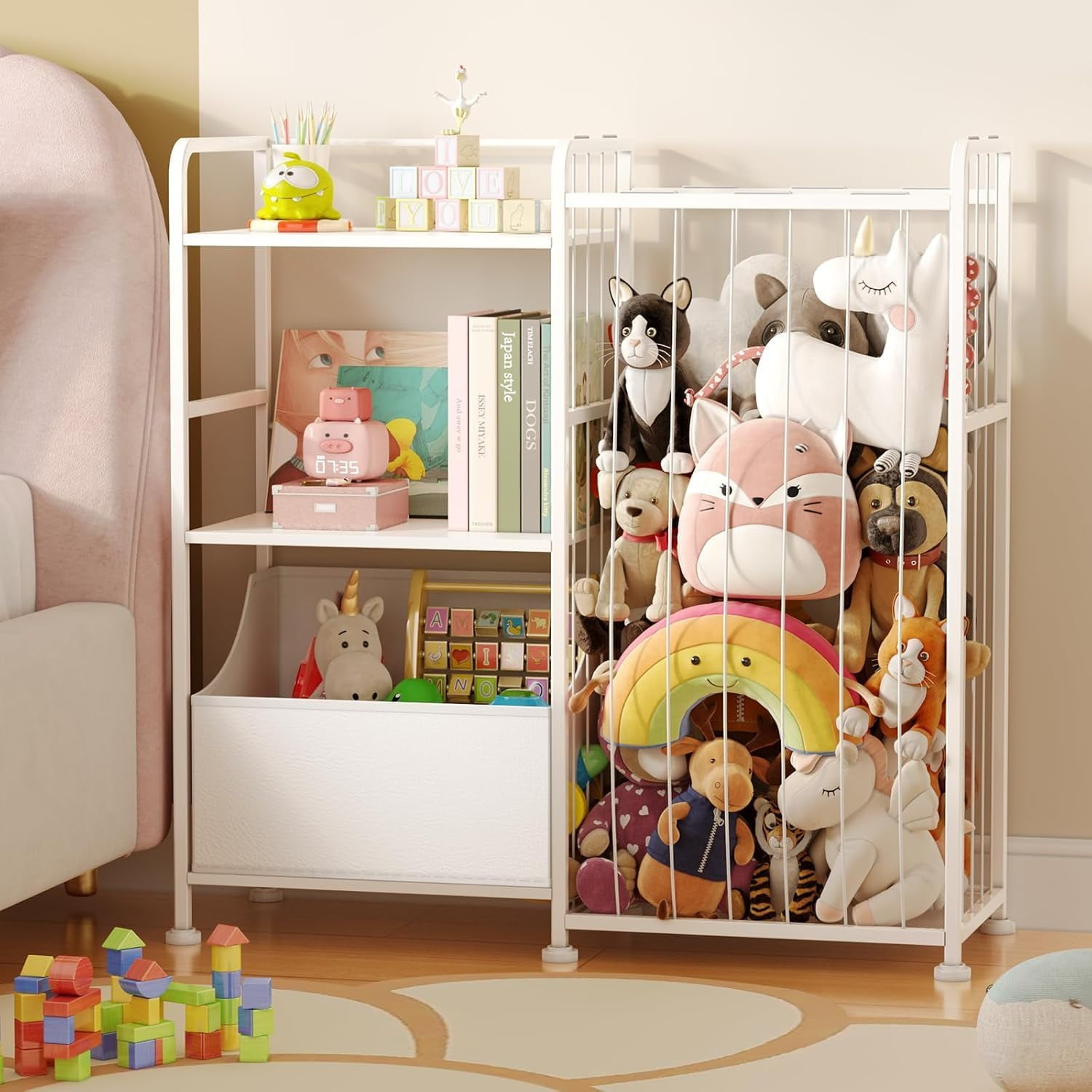 Stuffed Animal Storage - Stuffed Animal Net with Kids Bookshelf and Toy ...