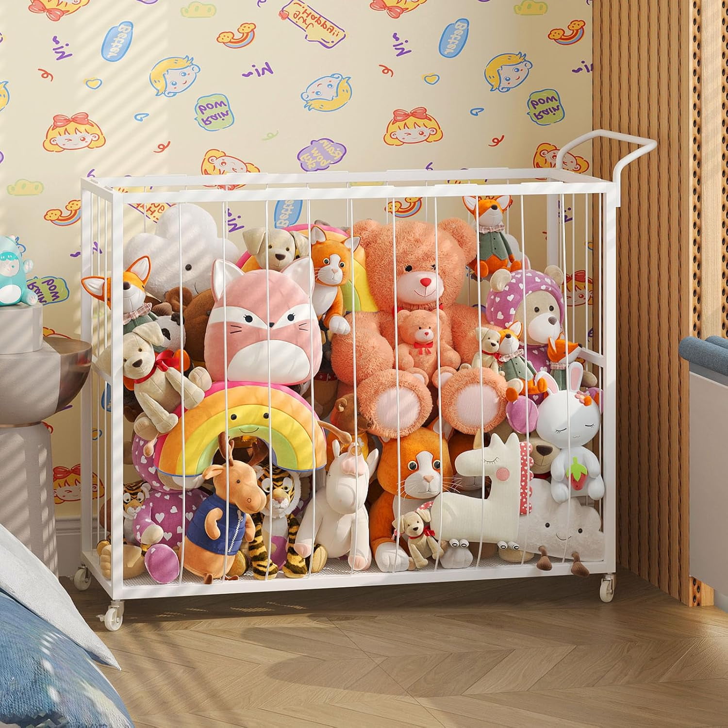 Stuffed Animal Storage Tower Rolling Cart - Zoo Cage Organizer for Kids ...