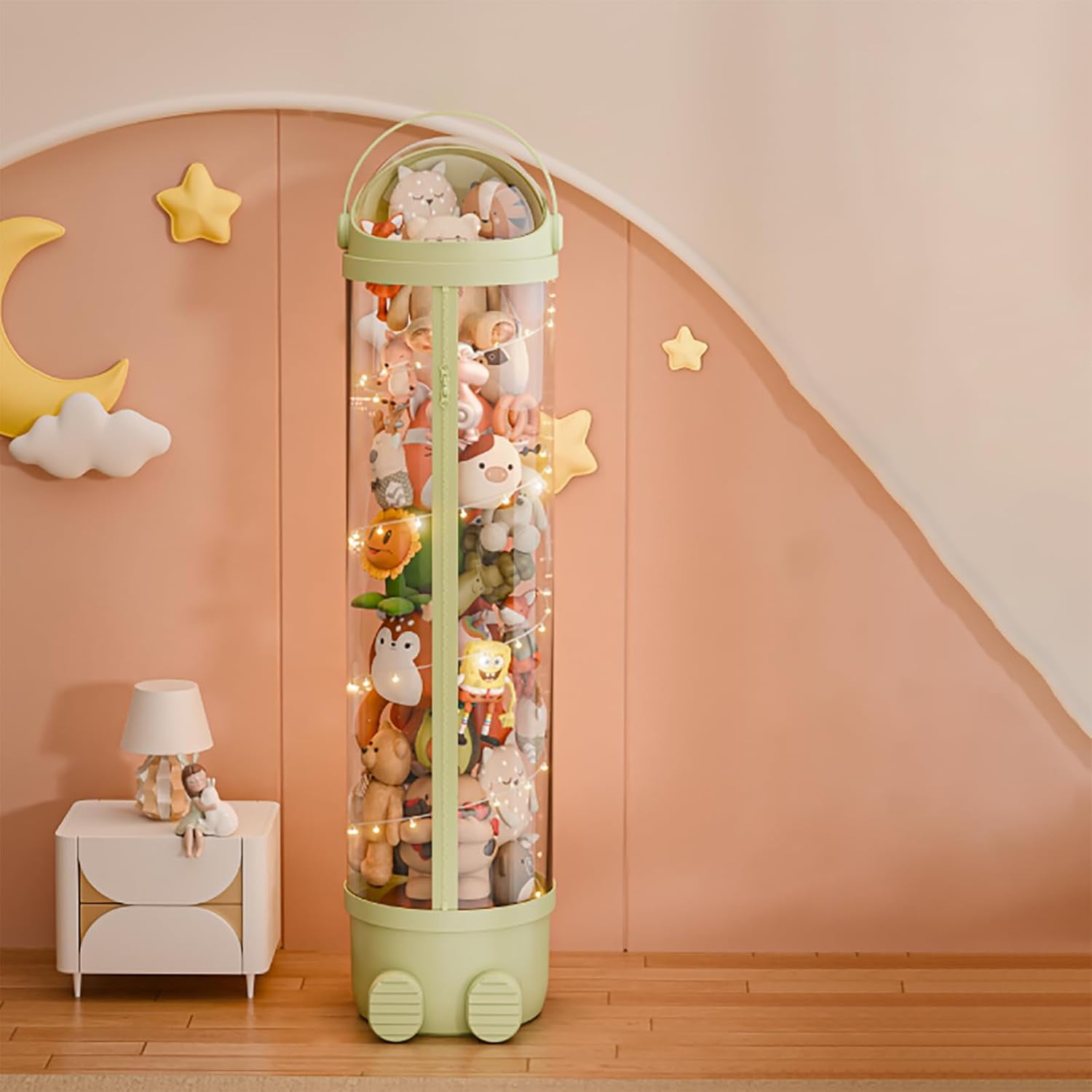 Stuffed Animal Storage Tube with Zipper LED Light, Toy Bucket with Lid ...