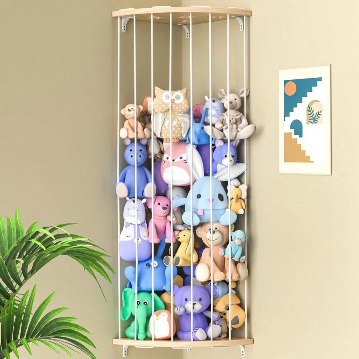 Stuffed Animal Storage Wood Corner Plush Toys Holder With Star Pattern ...