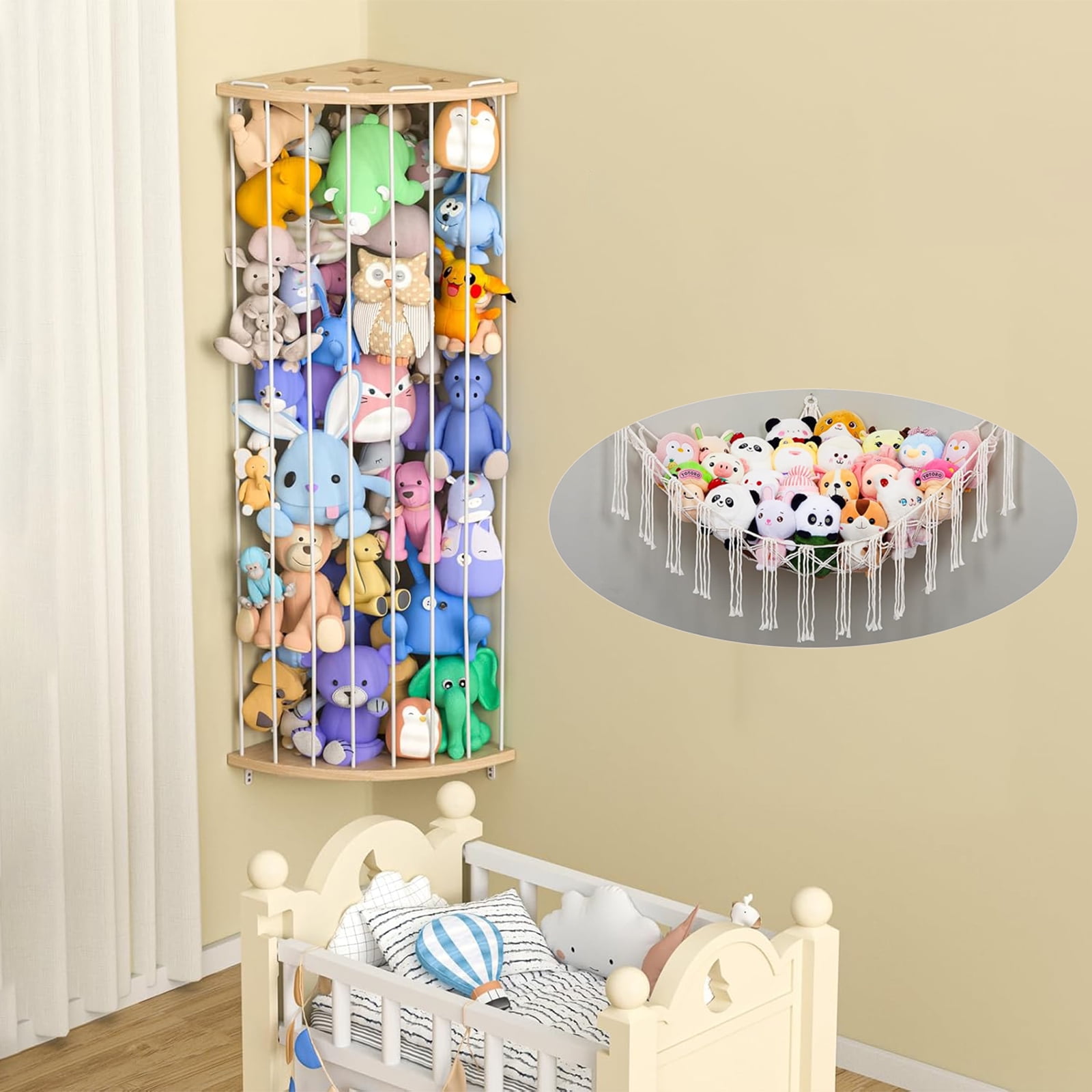 Stuffed Animal Storage, Wood Corner Plush Toys Holder with Stuffed ...