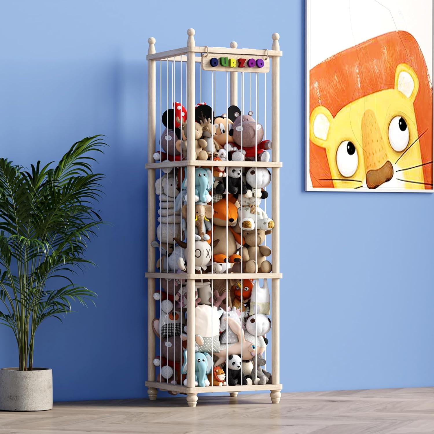 Stuffed Animal Storage Wood Toy Storage Organizer, Upgraded Design from ...