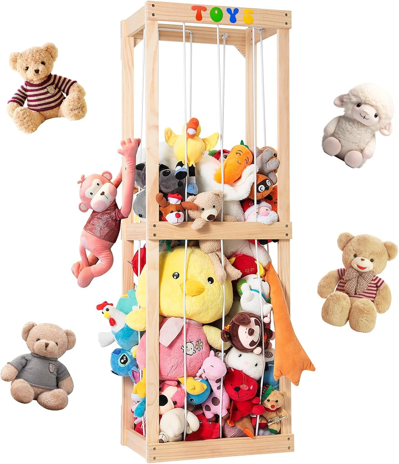 Stuffed Animal Storage, Wood Zoo Animals Storage Toy Holder, 60" Floor ...
