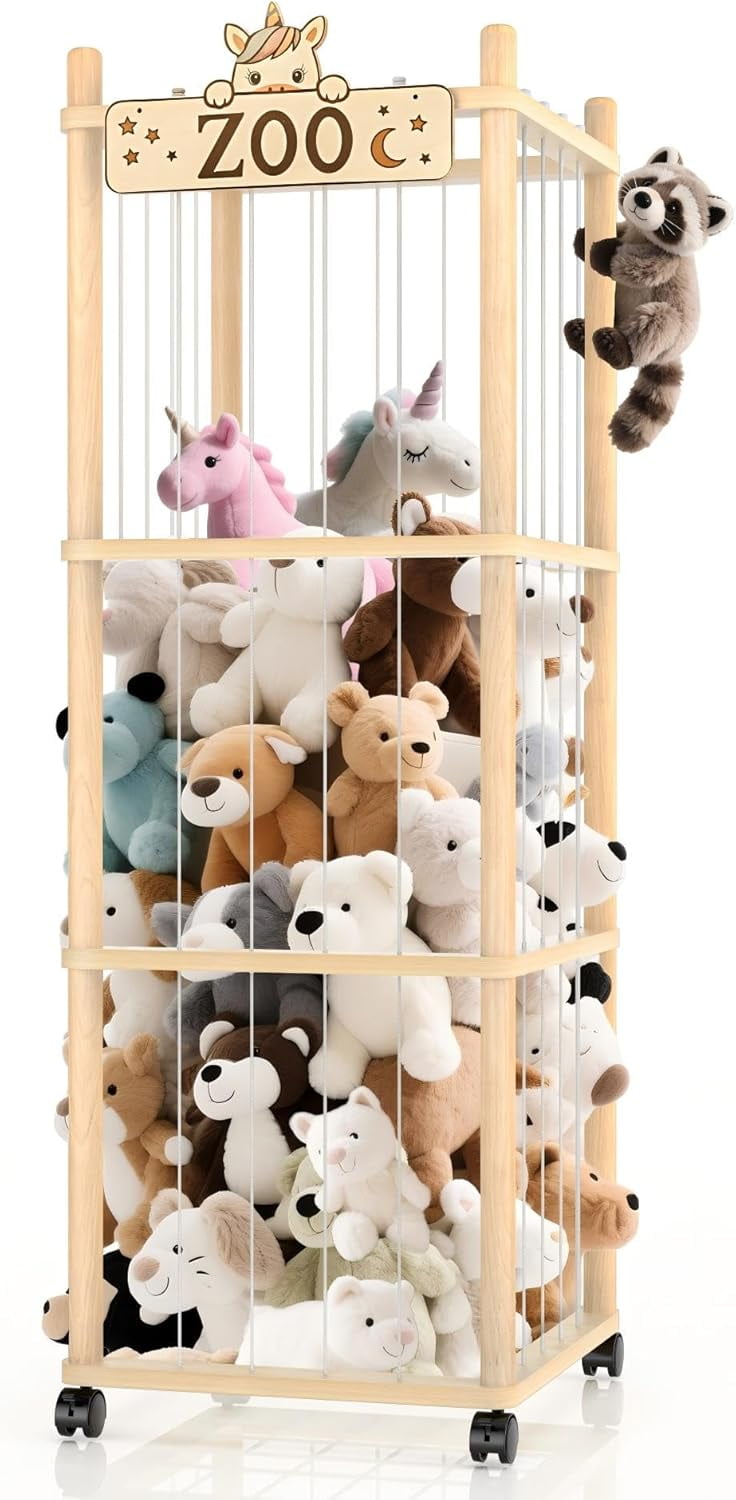Stuffed Animal Storage Zoo Tower,56In Wooden Large Stuffed Animal ...