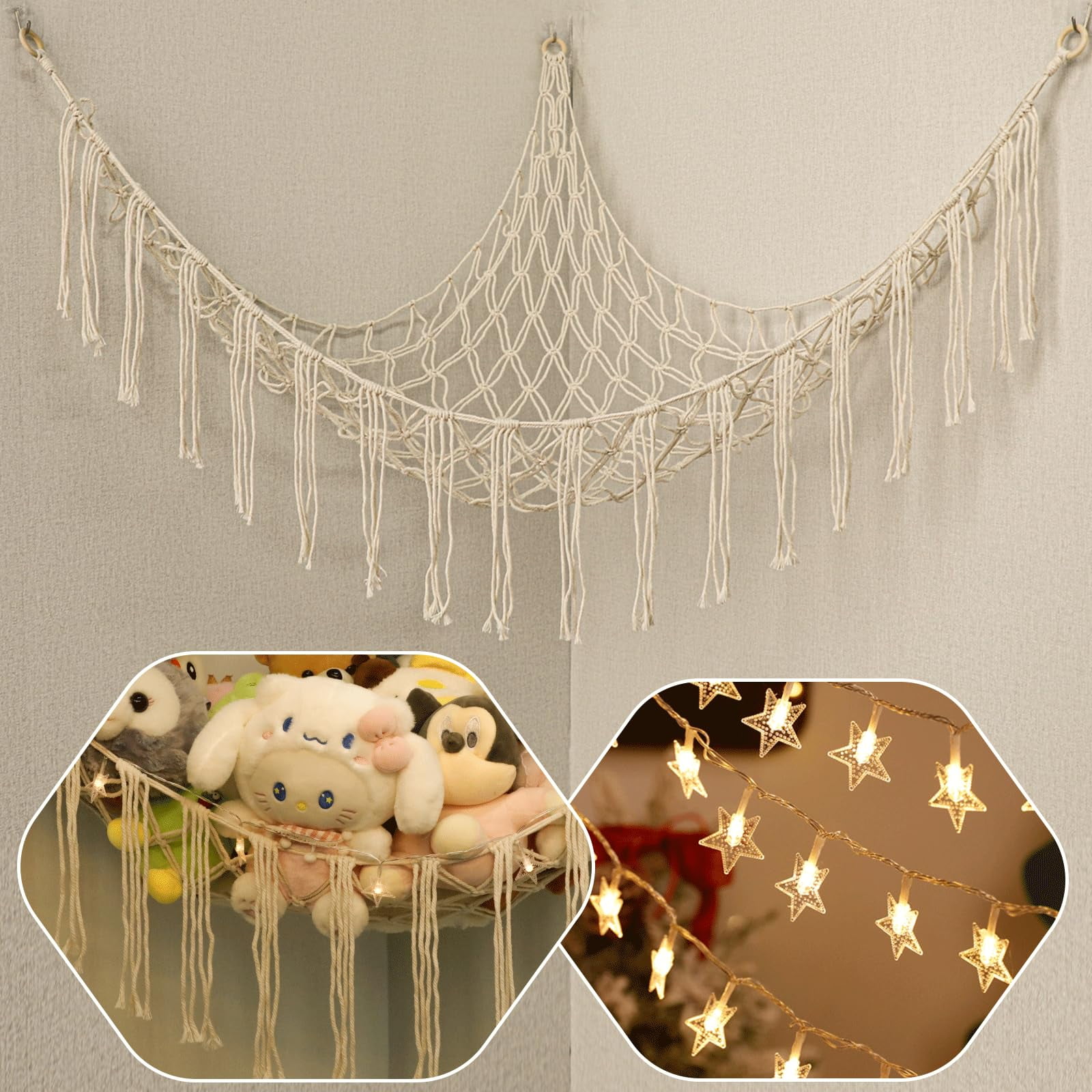 Stuffed Animals Net or Hammock with LED Light, 59 inch Toy Hammock Net ...