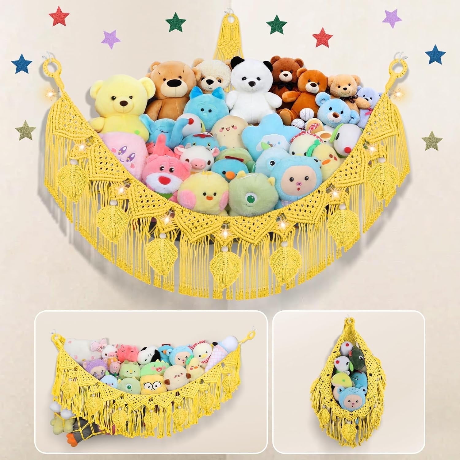 Stuffed Animals Net or Hammock with LED Light, 56 inch Toy Hammock Net ...