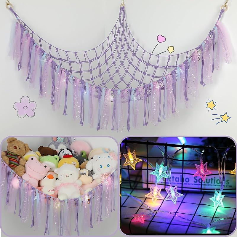 Stuffed Animals Net or Hammock with LED Light, 59 inch Toy Hammock Net ...