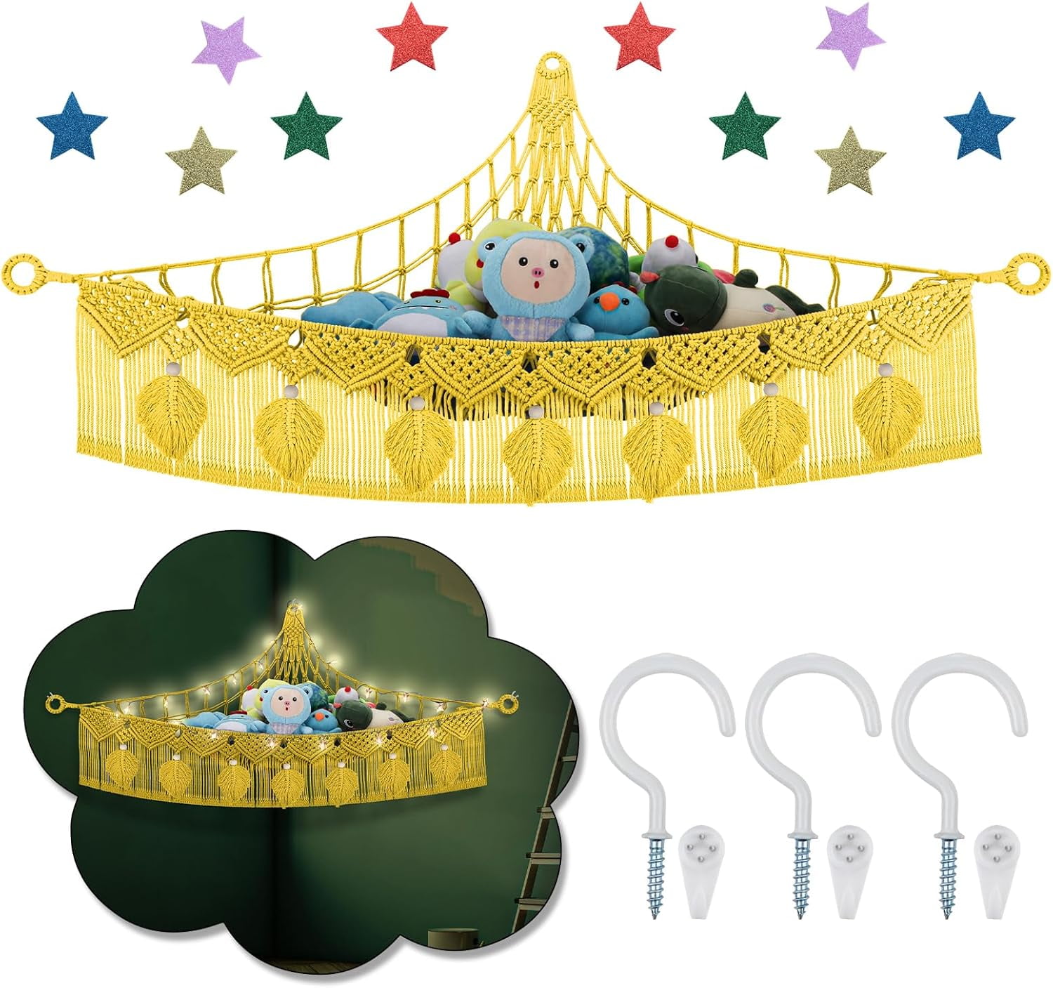 Stuffed Animals Net or Hammock with LED Light, 59 inch Toy Hammock Net ...