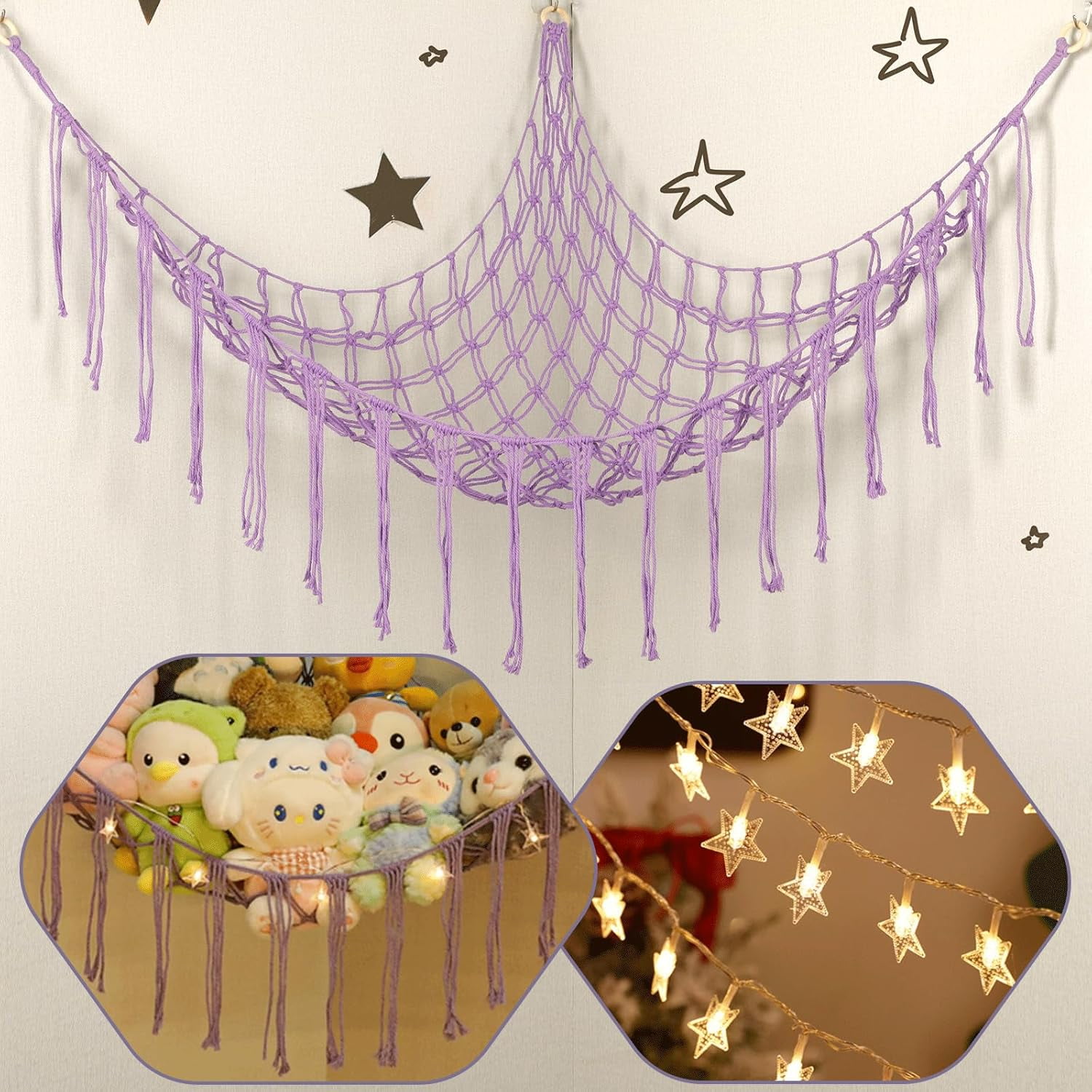 Stuffed Animals Net or Hammock with LED Light, 59 inch Toy Hammock Net ...