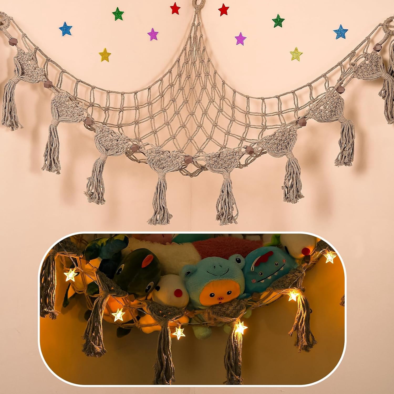 Stuffed Animals Net w/ LED Star Light, 56 Inch Jumbo Toy Hammock ...