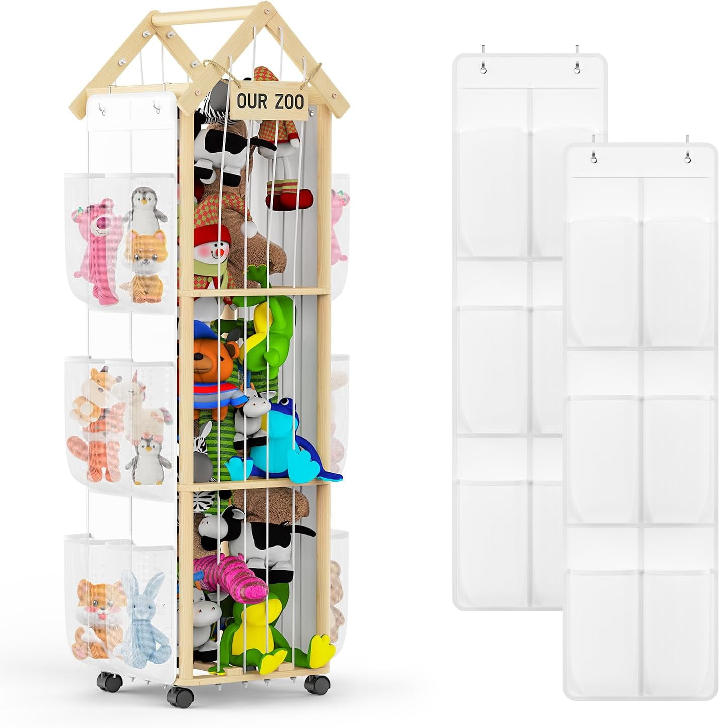 Stuffed Animals Storage Zoo, 2in1 Wooden Stuffed Animal Cage with ...
