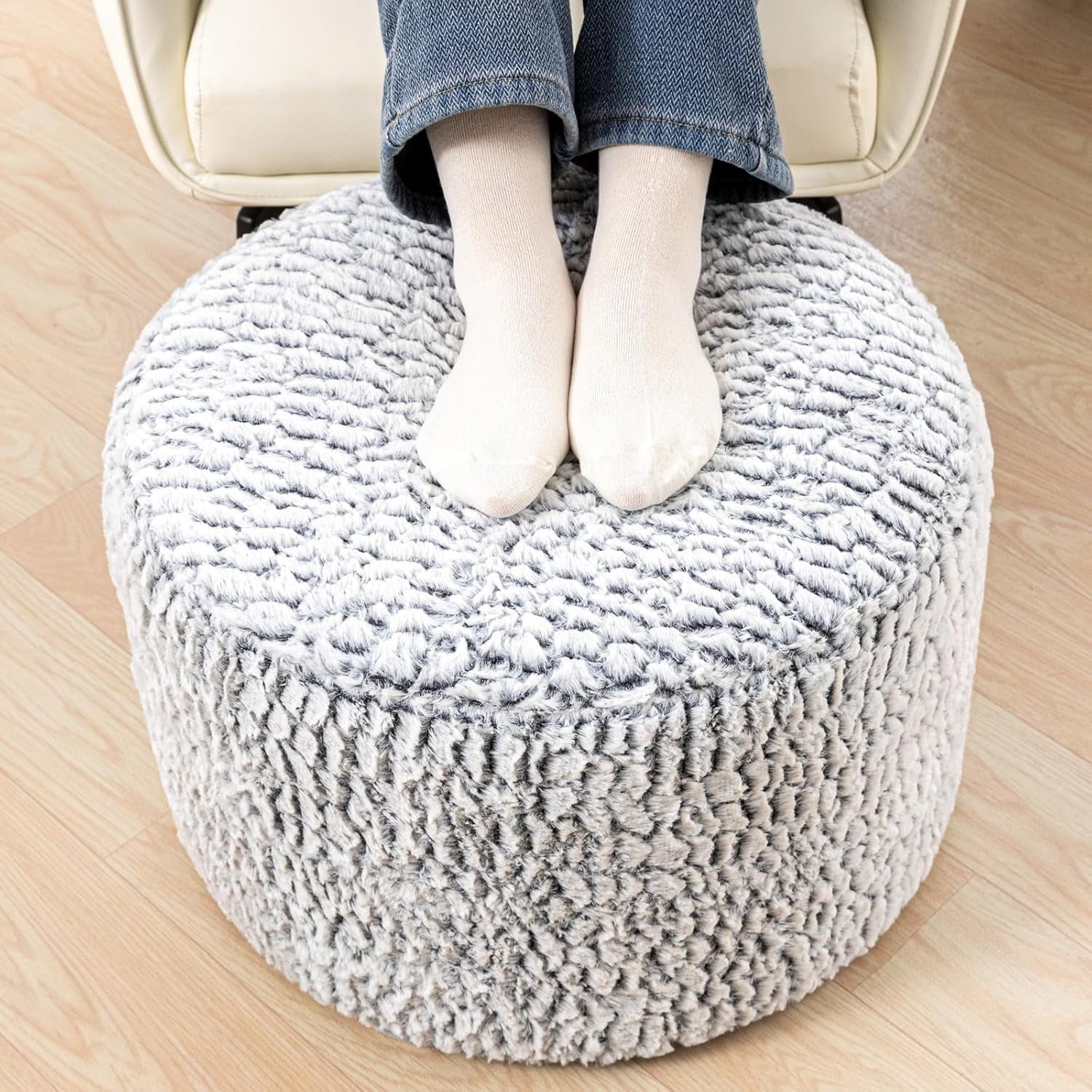 Stuffed Foam Filled Round Ottoman Pouf Footrest 20x20x12 Inches Multi ...