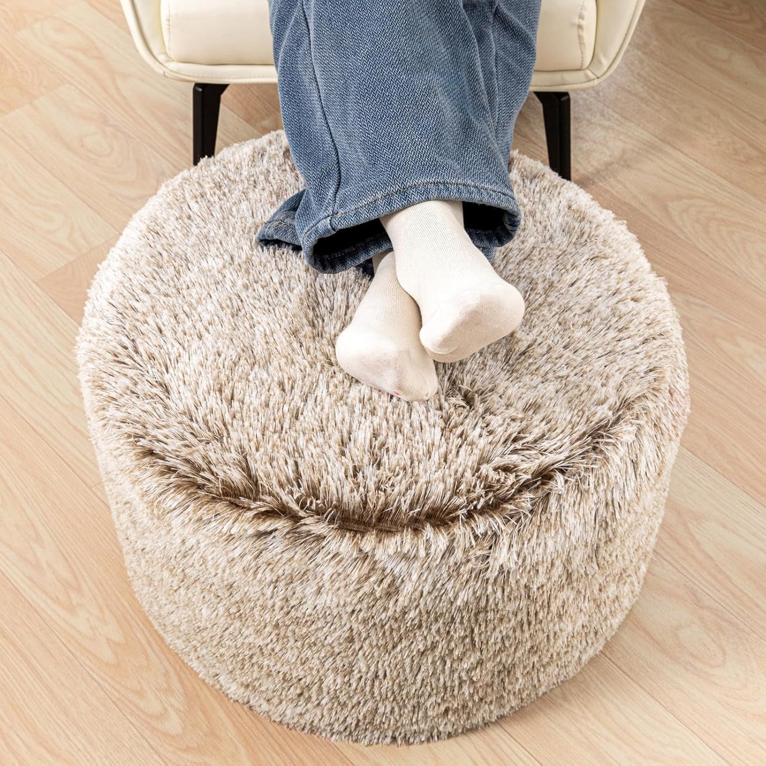 Stuffed Foam Filled Round Ottoman Pouf Footrest Plush Fiber Pouf Stool ...