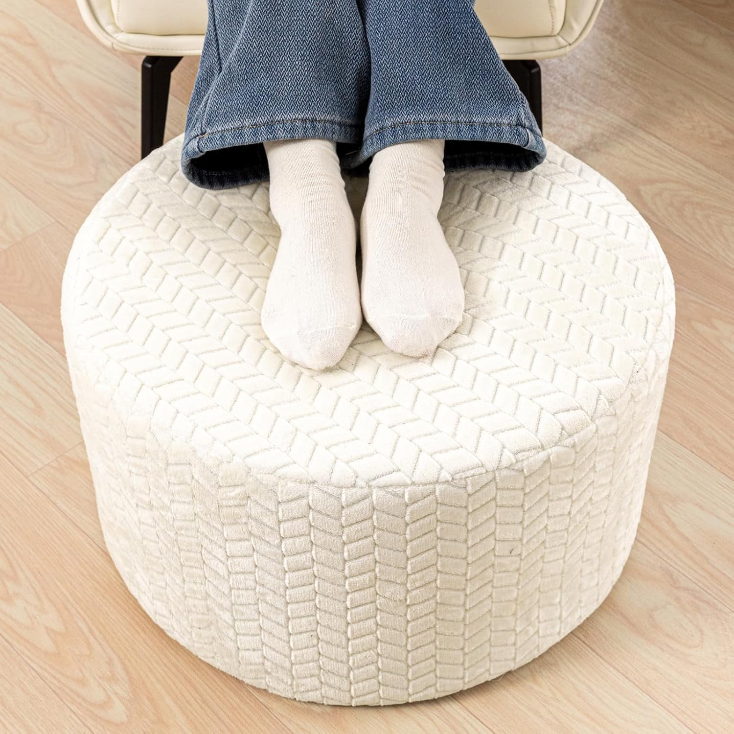 Stuffed Foam Filled Round Ottoman Pouf Footrest Storage Pouf Footstools ...