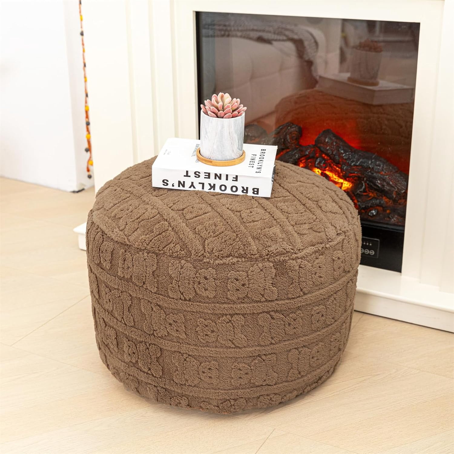 Stuffed Pouf Ottoman with High Density Foam Filler Plush Fiber Poufs ...