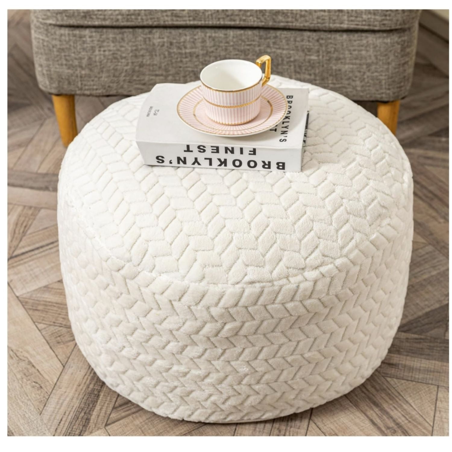 Stuffed Pouf Ottoman Ottoman Pouf for Living Room Bedroom Floor Storage ...