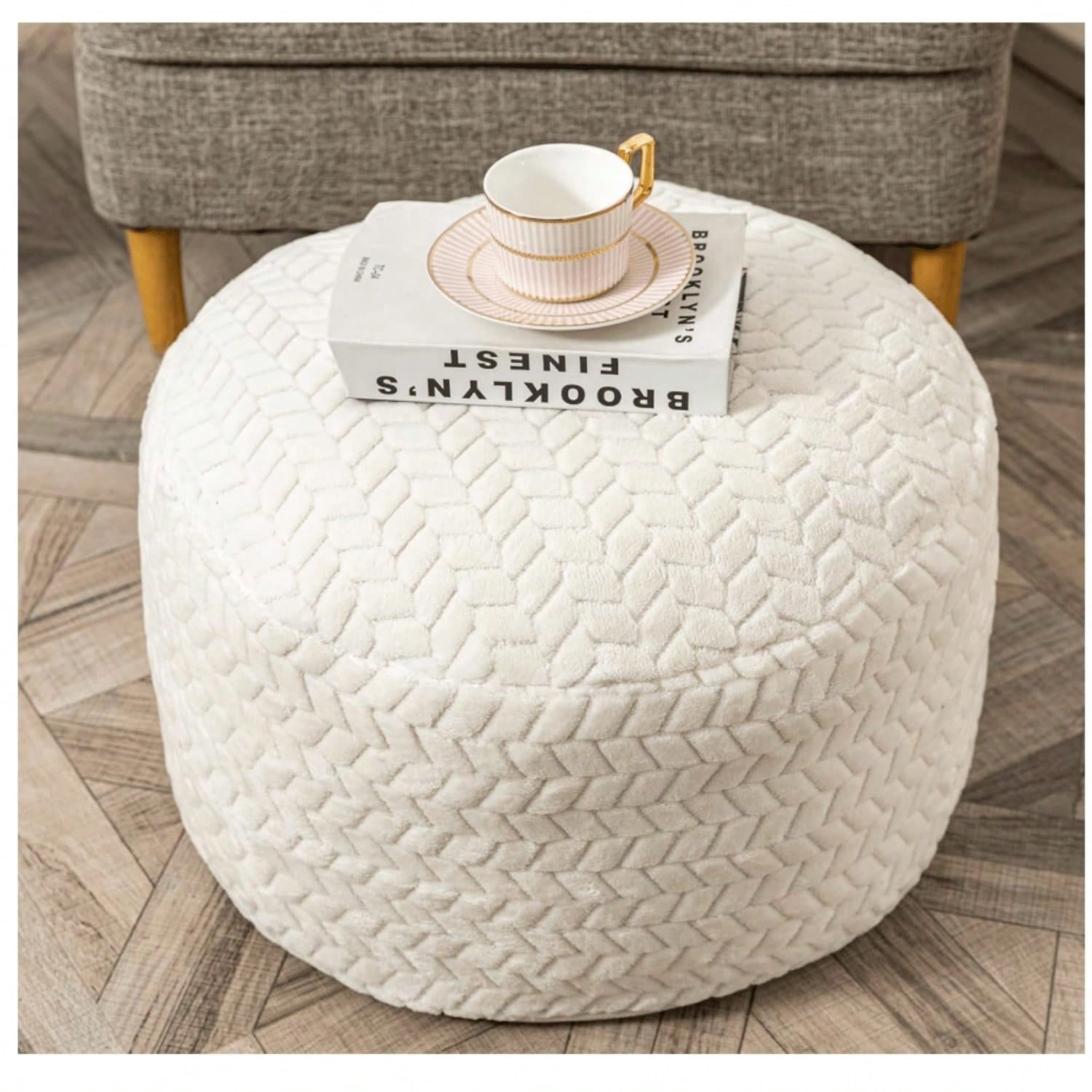 Stuffed Pouf Ottoman Ottoman Pouf For Living Room Bedroom Floor Storage ...
