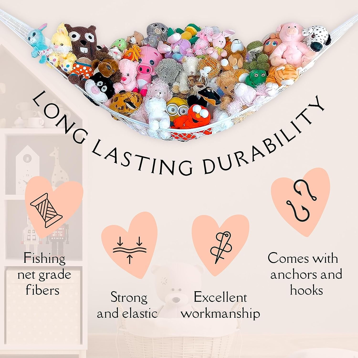 Stuffed Triangle Animal Net Hammock for Plushie Toys Corner Hanging ...