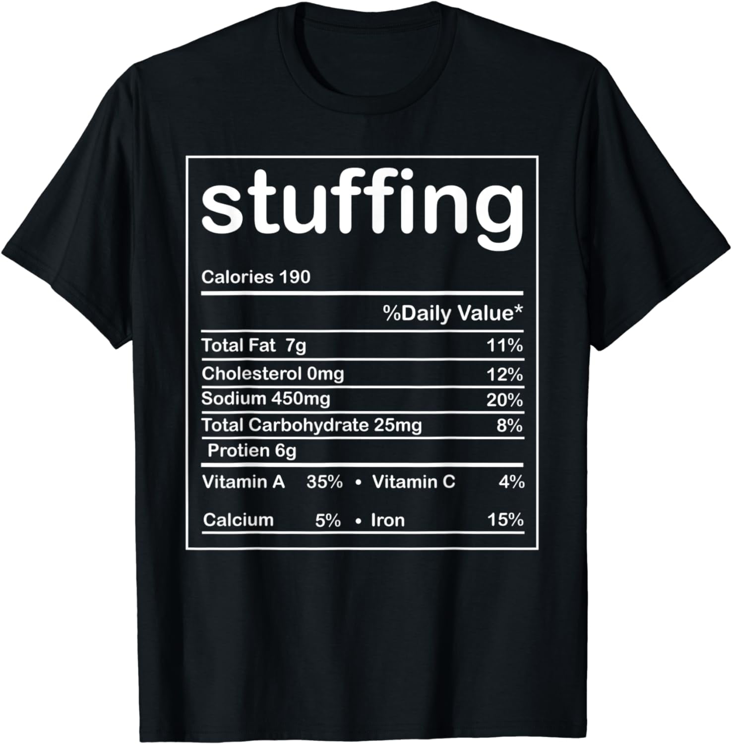 Stuffing Nutrition Facts Funny Thanksgiving Food Costume T-Shirt ...