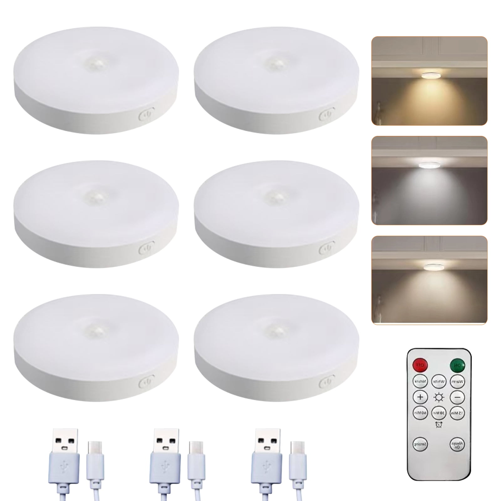 Stuffygreenus LED Under Cabinet Lighting - 6 Pack Rechargeable Puck ...