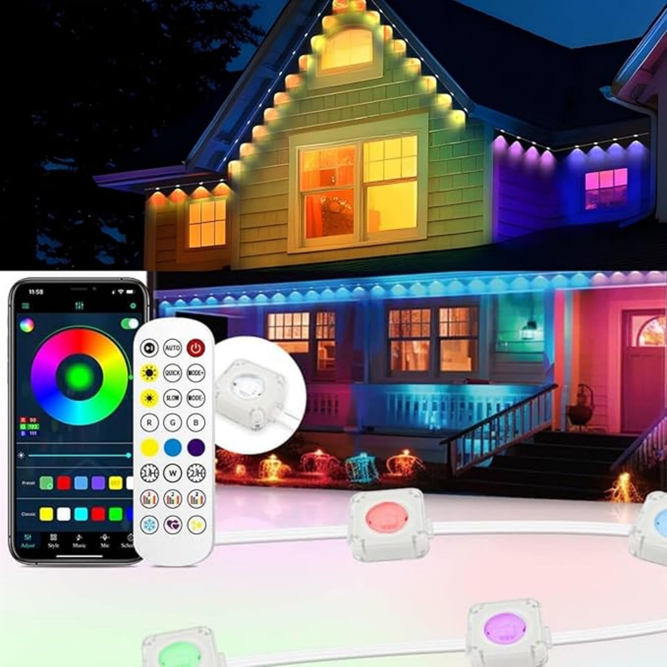 Stufurhome 100ft Outdoor Lights for House,Smart RGB Plus IC with 66 ...