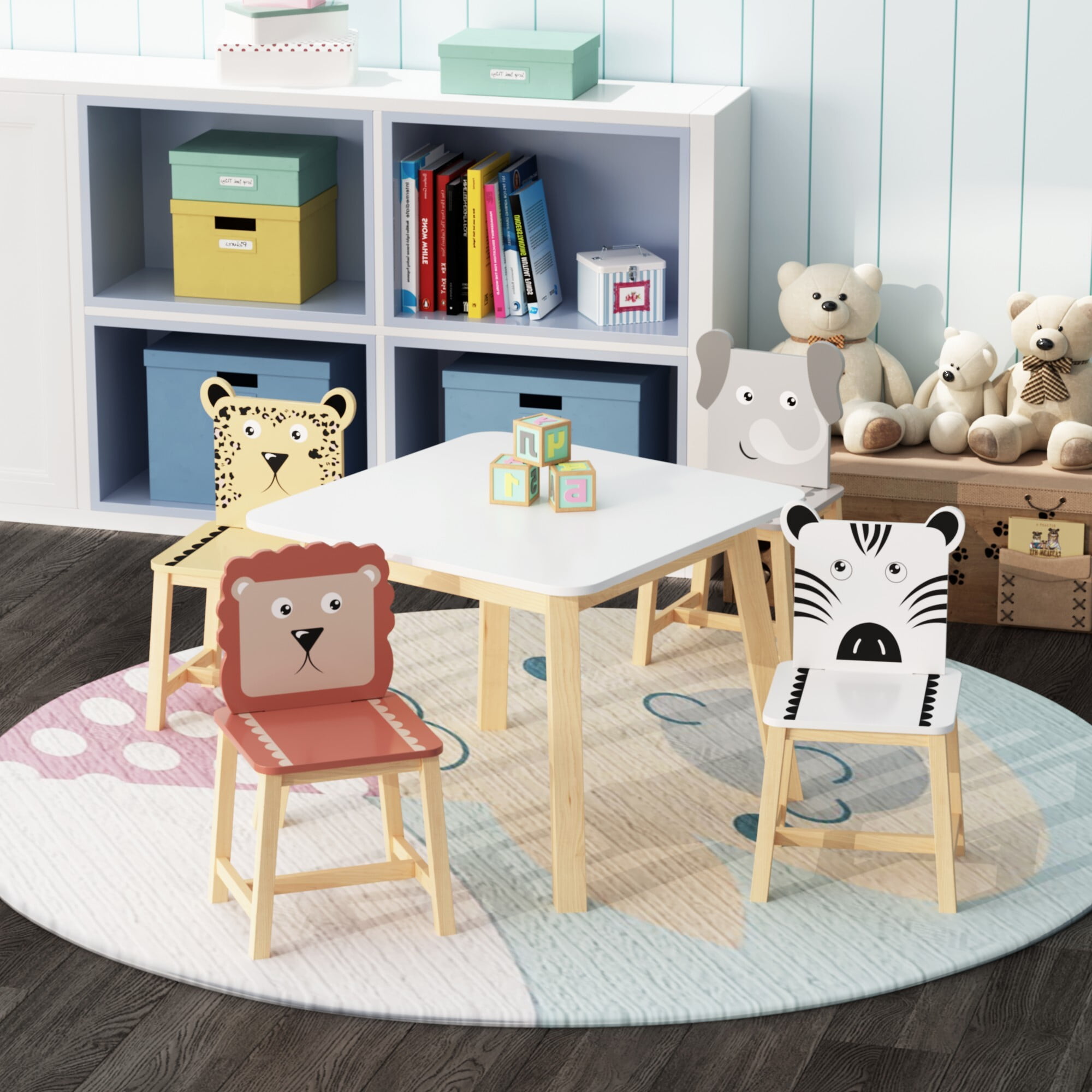 Stufurhome 5 Piece Kiddy Table and Chair Set , Kids Wood Table with 4 ...
