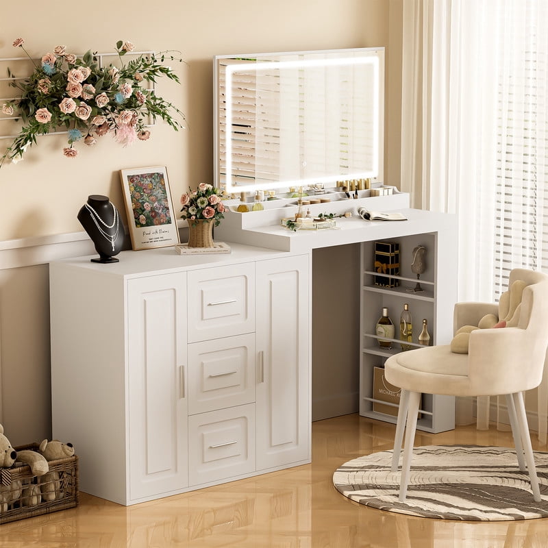 Stufurhome 59" Makeup Vanity Desk with Mirror,Vanity Mirror with Lights ...
