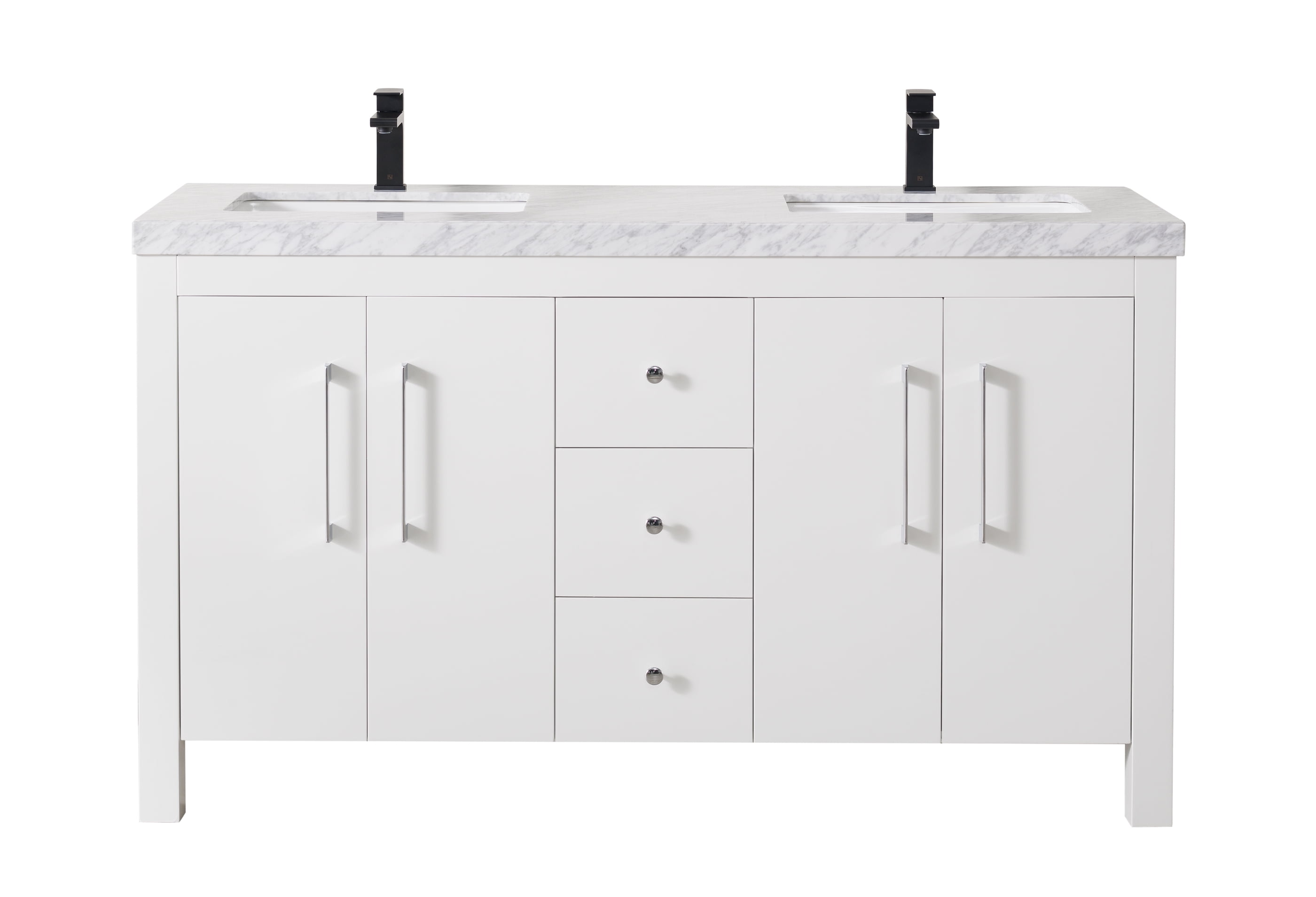 Stufurhome Adler 60 Inch White Double Sink Bathroom Vanity with Drains ...