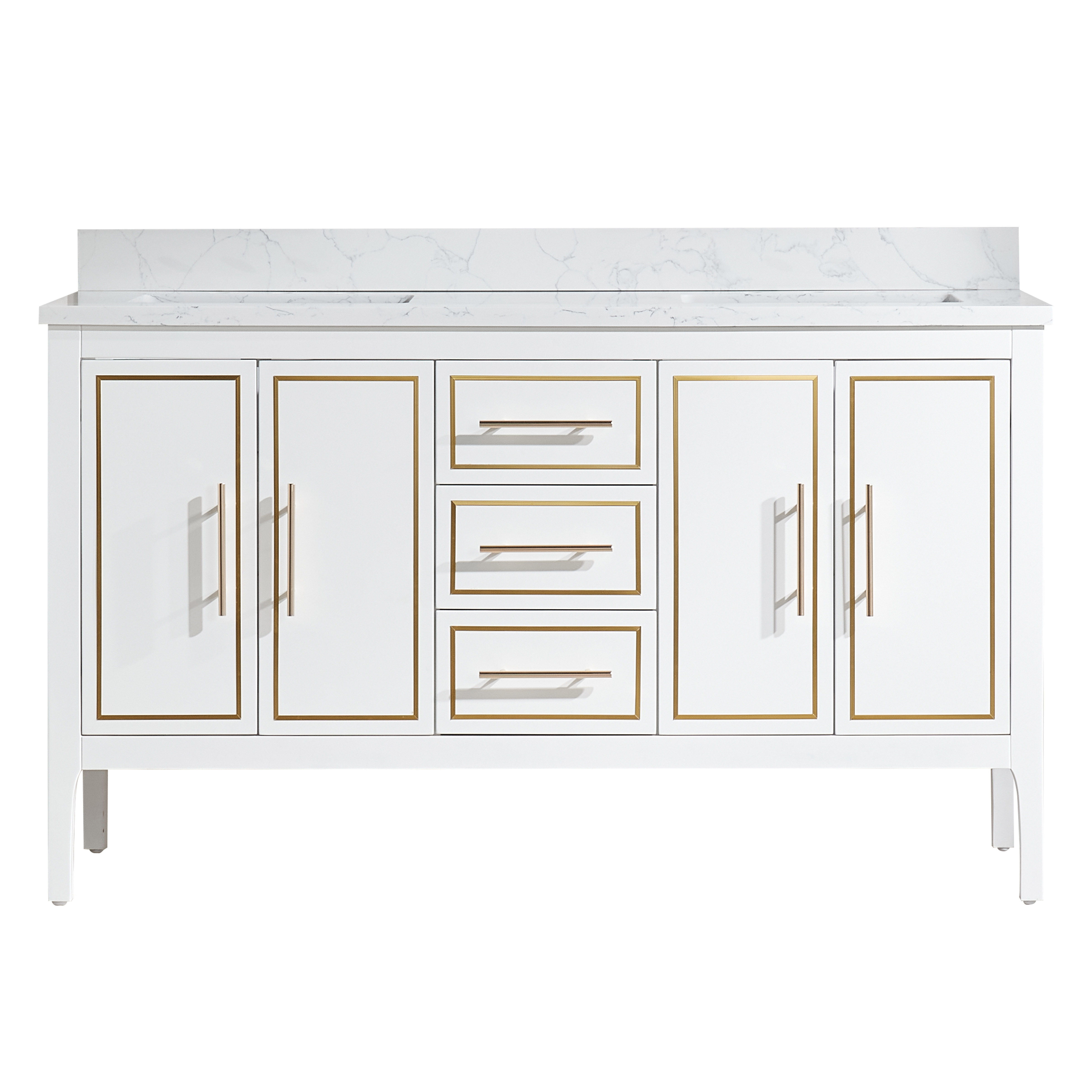 Lakeshore 72" Double Bathroom Vanity with White Cabinet and Engineered ...