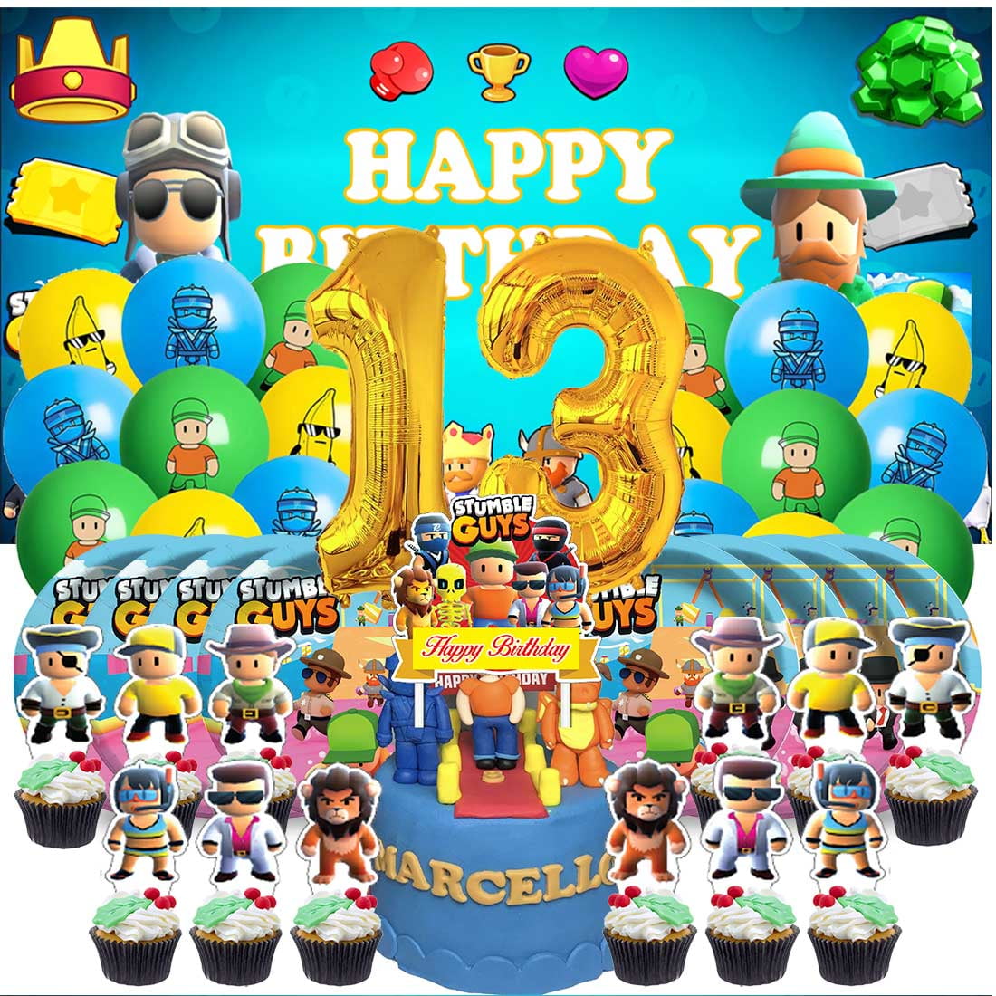 Stumble Guys Balloons Party Supplies 13th Decor Tableware Birthday Cake ...