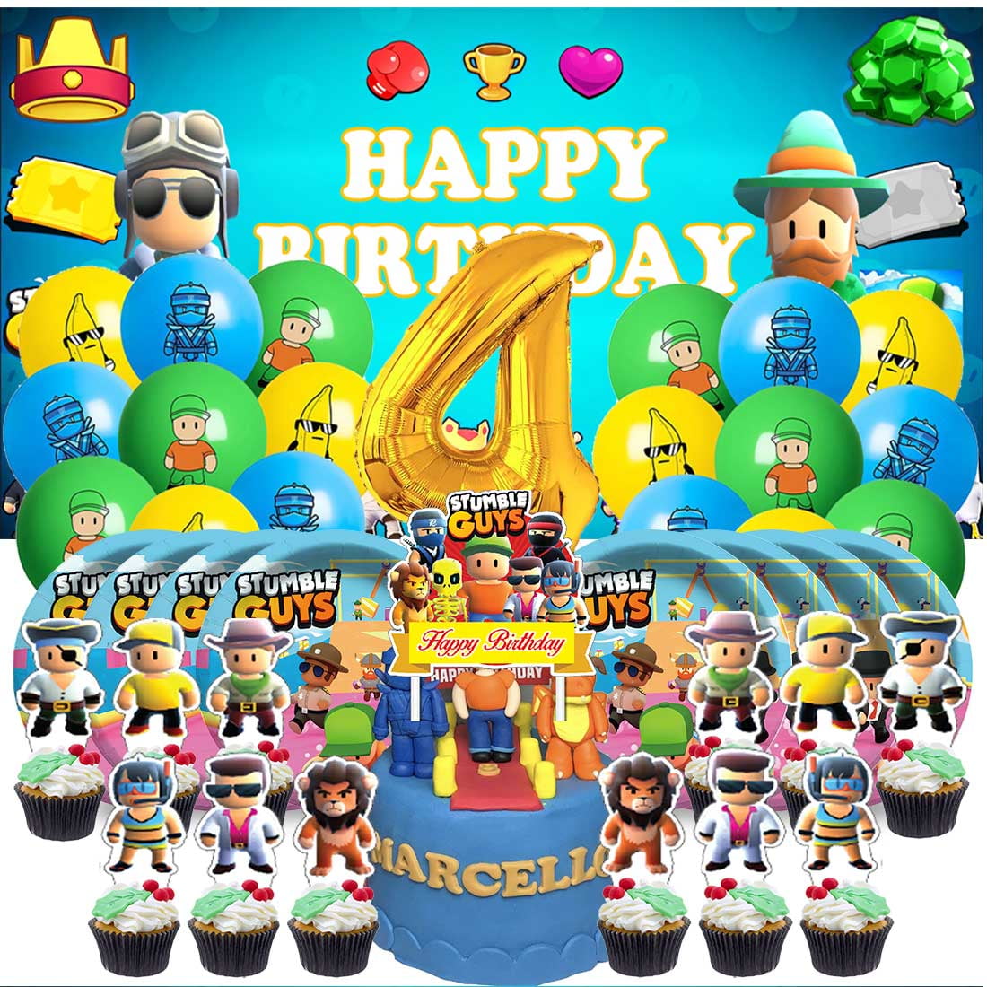 Stumble Guys Balloons Party Supplies 4th Decor Tableware Birthday Cake ...