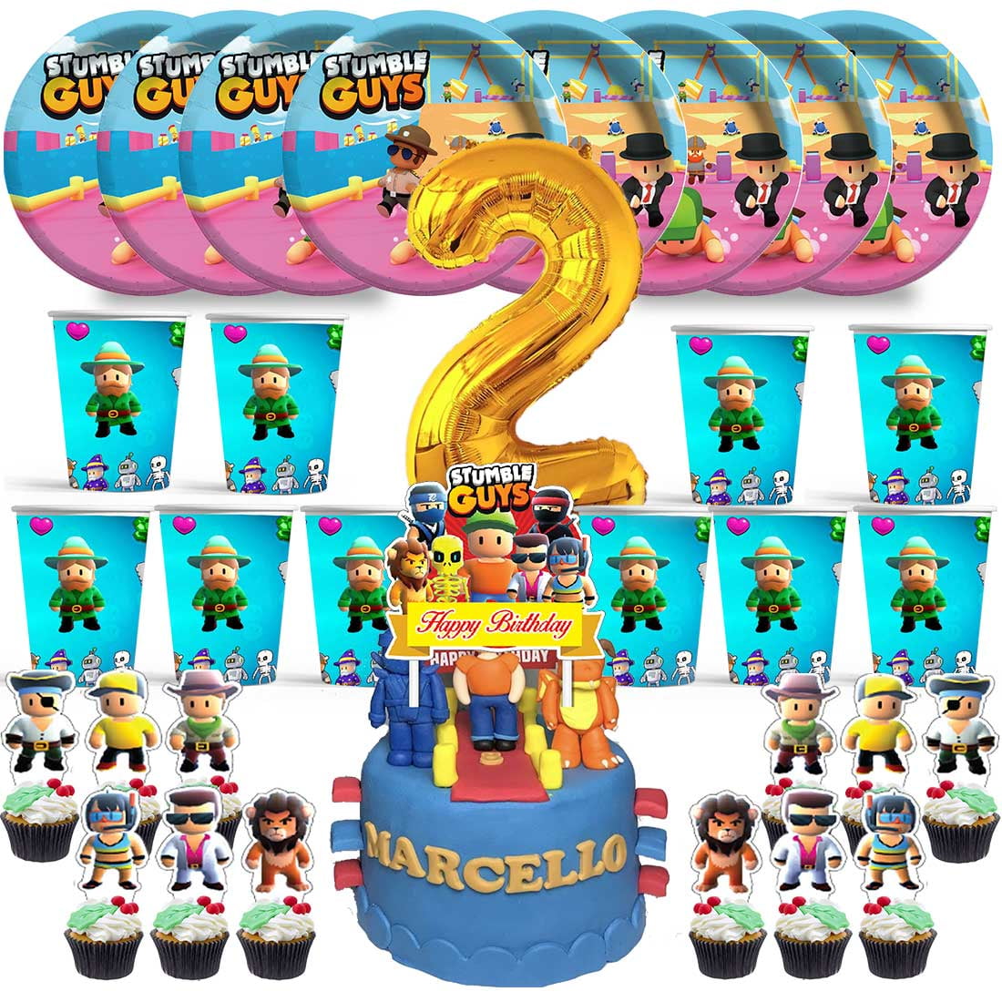 Stumble Guys Birthday 2nd Cups Party Supplies Plates Fans Decorations ...