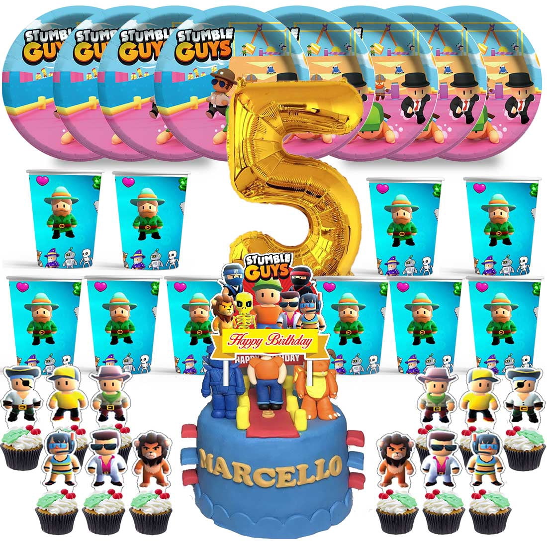 Stumble Guys Birthday 5th Cups Party Supplies Plates Fans Decorations ...