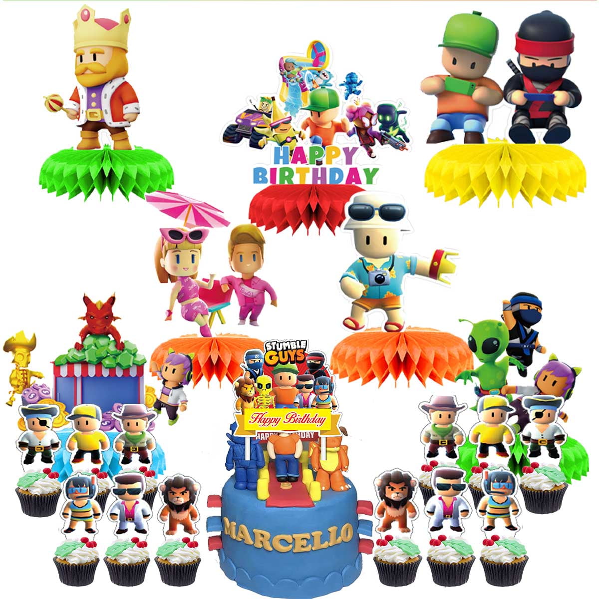 Stumble Guys Honeycomb Centerpieces Table Toppers Cake Toppers ...
