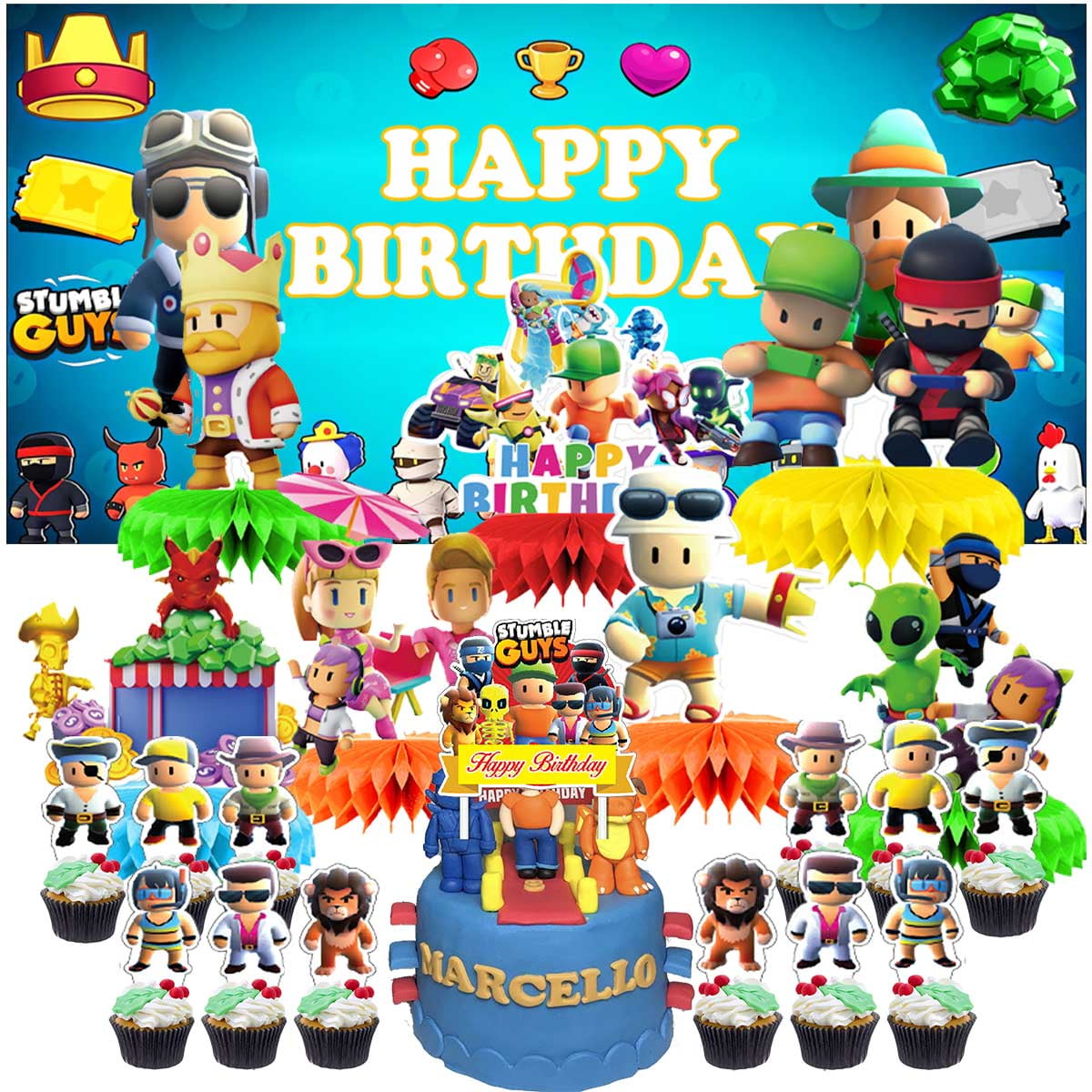 Stumble Guys Party Decorations Decor Supplies Honeycomb Centerpieces ...