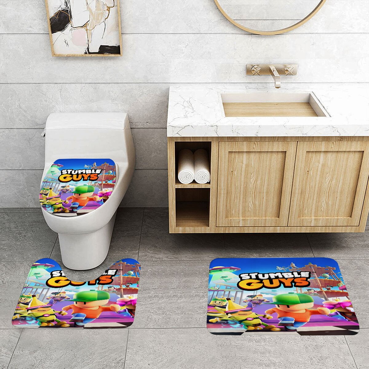 Stumble Guys floor mat and toilet set is durable, machine washable, and ...