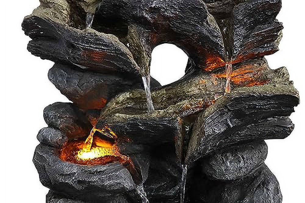 Stump Outdoor Freestanding Fountains Rock Waterfall Fountain with LED ...