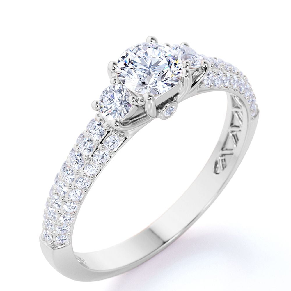 1 Carat Real 3 Stone Engagement Ring -10K White Gold, Vintage Style ...